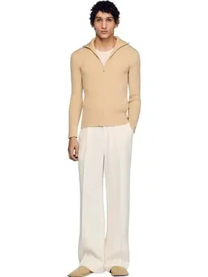 Sandro Knitted Zip-up Cardigan - Beige