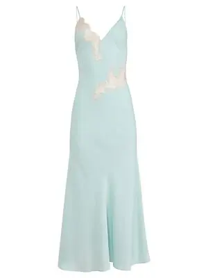 FLEUR DU MAL Vivienne Lace-trimmed Silk Maxi Dress - Light Blue