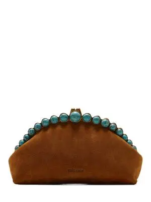 Cult Gaia Una Suede Clutch Brown