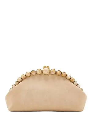 Cult Gaia Una Suede Clutch Neutral