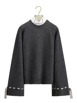 Dior Sweater With Removable Satin Collar - Gray Virgin Wool
