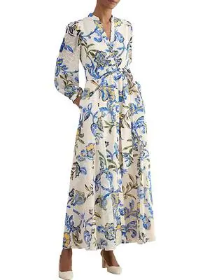 HOBBS LONDON Shanice Floral Tie Waist Shirt Dress - Cream Multi