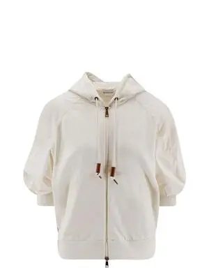 Moncler Cotton Sweatshirt With Nylon Sleeves - White