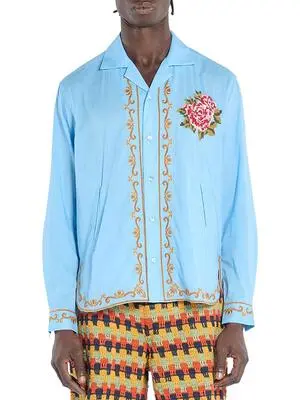 BAZISZT Hamilton Embroidered Button Front Camp Shirt - Blue