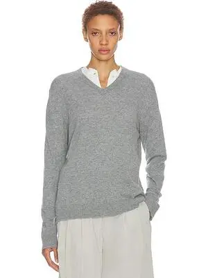 THE ROW Nian Cashmere V-neck Pullover - Grey