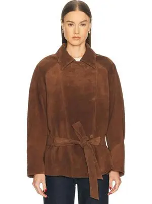 AEXAE Leather Suede Belted Jacket - Brown Suede