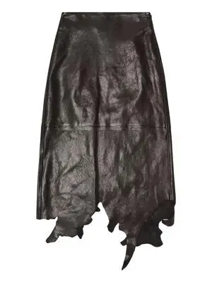 DIESEL® Nappa Leather Irregular Hem Midi Skirt - Black