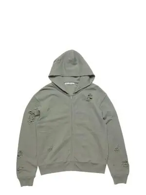 Acne Studios Distressed Zip-up Hoodie - Moss Green