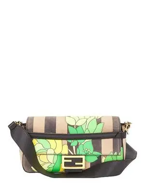 FWRD RENEW Fendi Nubuck Pequin Floral Baguette Shoulder Bag - Brown