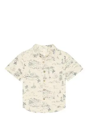 RYLEE + CRU Collared Short Sleeve Shirt - Ocean Toile