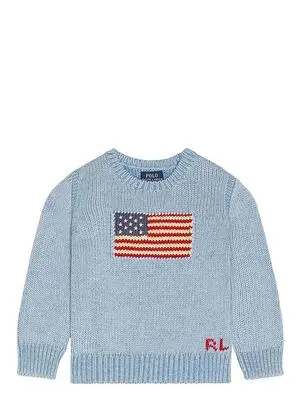 Polo Ralph Lauren Long Sleeve Combed Cotton Flag Crewneck Sweater - Blue Heather