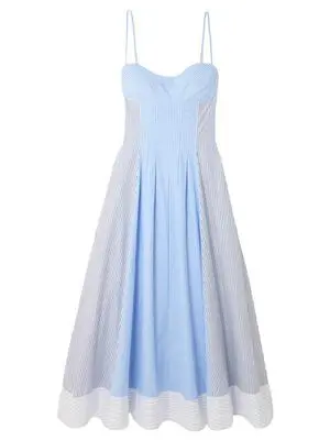 Simkhai Chamberlain Paneled Striped Cotton-poplin Midi Dress - Blue