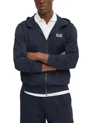 EA7 Logo-print Zip-up Hoodie - Blue