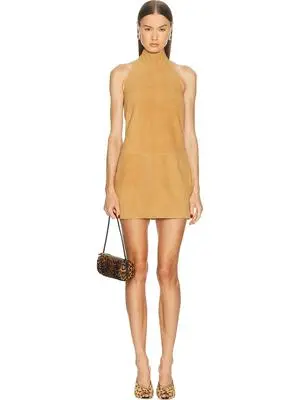 AEXAE Leather Suede Mini Halter Dress