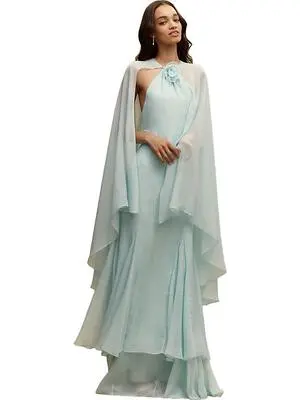 Retrofete Lireal Chiffon Cape Maxi Dress - Seychelles