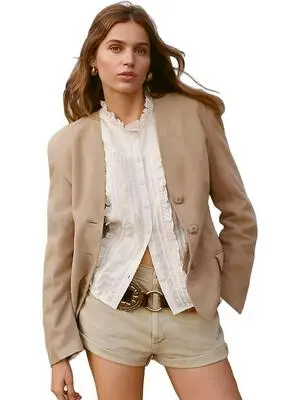 LAMARQUE Abitha Suede Blazer Jacket - Beige