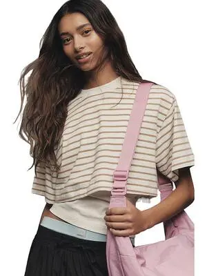PISTOLA Camryn Boxy T-shirt Top - Tannin Ecru Stripe