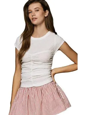 Maeve Ruched Corset Short-sleeve Top - Cloud Dancer