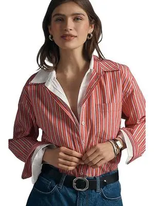 Maeve Double-layered Shrunken Bennet Buttondown Shirt - Red Stripe