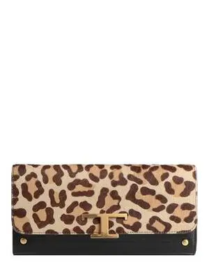 TOD'S Leopard Print Calf Hair Clutch - Beige