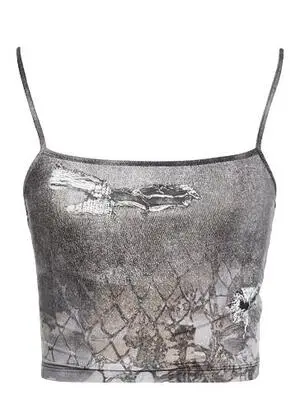 DIESEL® Embroidered Logo Crop Top - Grey