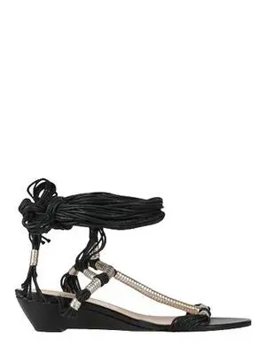 Agl Leather Sandals With Ankle Ties - Black