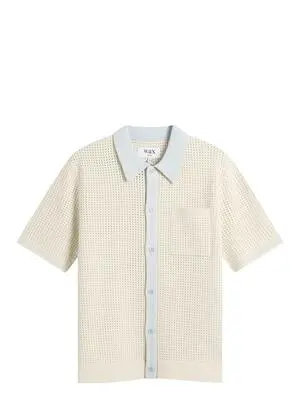 WAX LONDON Belle Tipped Pointelle Shirt - Ecru/pale Blue