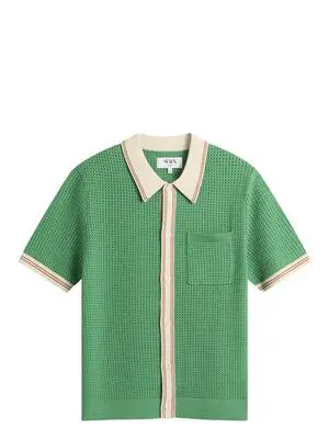 WAX LONDON Belle Tipped Pointelle Shirt - Green/ecru