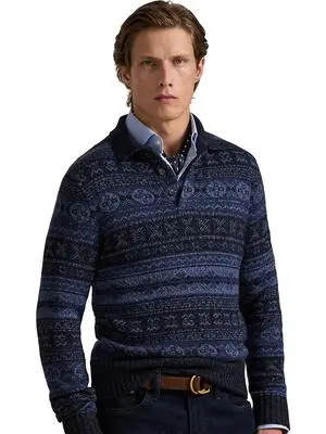 Ralph Lauren Fair Isle Wool-linen Polo Sweater - Navy Multi