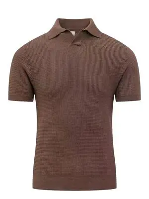 RAKKI Waffle-knit V-neck T-shirt - Brown