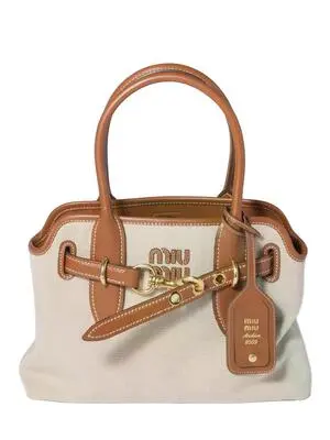 Miu Miu Aventure Canvas And Leather Bag - Neutrals