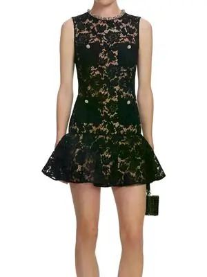 SELF-PORTRAIT Crystal-embellished Lace Mini Dress - Black