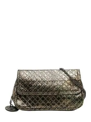 Bottega Veneta Metallic Calfskin Intrecciomirage Chain Flap Crossbody Bag - Gold
