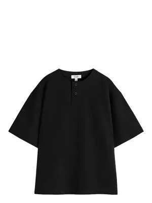 Cos Oversized Cotton-jersey Henley T-shirt - Black