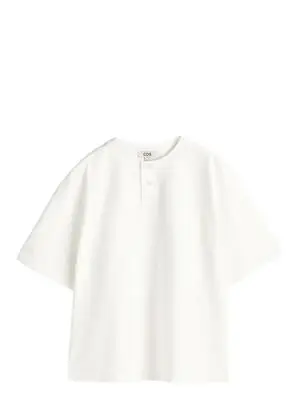 Cos Oversized Cotton-jersey Henley T-shirt - White