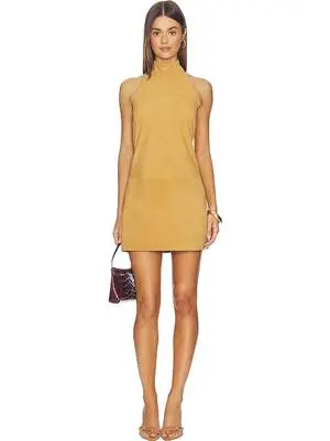 AEXAE Leather Suede Mini Halter Dress - Brown