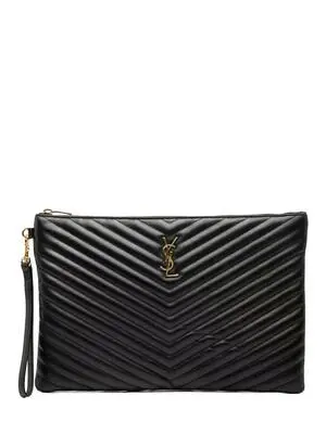 Saint Laurent Quilted Chevron Leather Document Holder - Black
