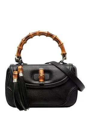 Gucci 2000-2015 Medium Leather Bamboo Satchel - Black