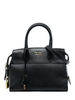 Prada Small Saffiano And City Calf Esplanade Satchel - Black