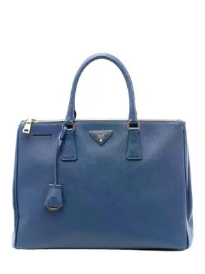 Prada Large Saffiano Lux Galleria Double Zip Tote Satchel - Blue