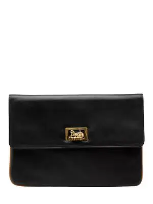 Celine 2006 Leather Carriage Clutch - Black