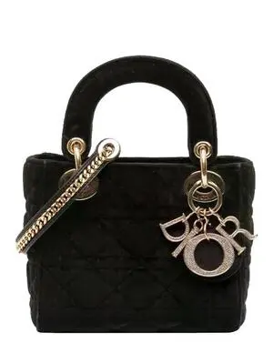 Dior 2019 Mini Velvet Cannage Lady Satchel - Black