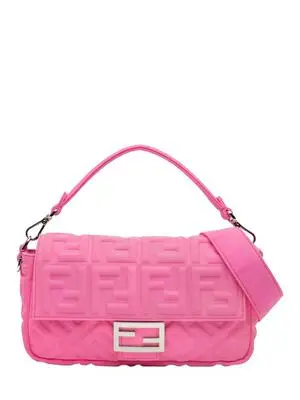 Fendi 2000-2010 Embossed Lycra Baguette Satchel - Pink