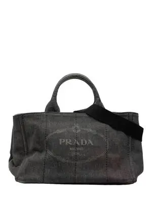 Prada Denim Canapa Logo Satchel - Grey