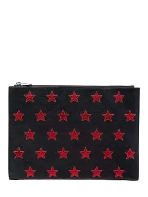 Saint Laurent 2016 Leather Star Rider Tablet Pouch - Black