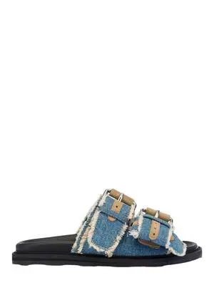 Moschino Frayed Buckled Sandals - Blue