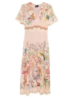 Etro Floral Print V-neck Dress - Pink