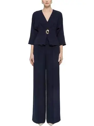 NISSA High-waisted Crepe Trousers - Blue