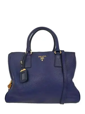 Prada 1990s Leather Tote Handbag - Blue