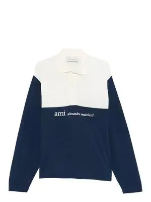 Ami Colourblock Long-sleeve Polo Shirt - Blue